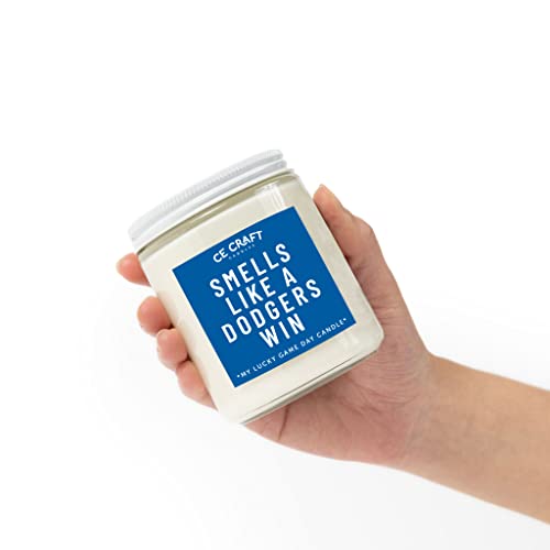 CE Craft Smells Like a Dodgers Win Candle - Funny Birthday Gift for Men, Women, Baseball Themed Gift, Gift for Dad, Boyfriend, Sports Fan, Dodgers Gift (Vanilla Oak)