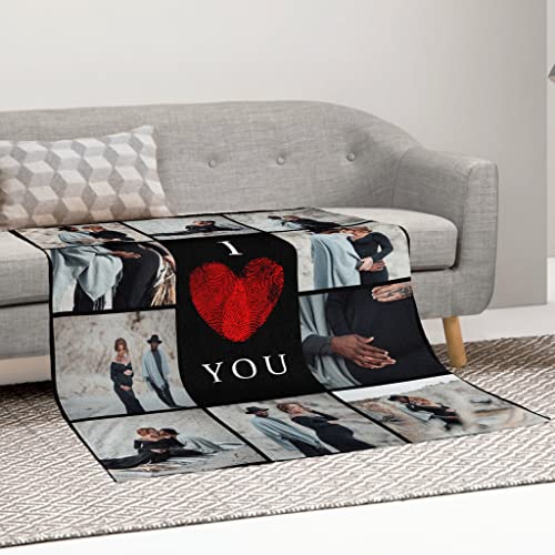 Custom Blanket Memorial Gift with Photo Text Collage: Made in USA, 10 Photos Customized Blankets Personalized Throw Blanket Using My Own Pictures for Family Mom Dad Kids Wife or Lover - 4 Sizes