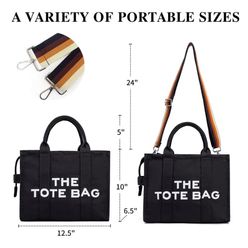 The Tote Bags for Women Travel Handbag Canvas Shoulder Bag with Zipper Crossbody Purse for Office, Travel, School (Black)