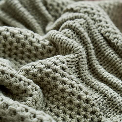 Cozy Bliss Honeycomb Knit Throw Blanket with Hand-Made Tassel Soft Cozy Acrylic Knitted Throw Decorative Woven Blanket for Couch, Bed,Sofa, 50x60 inches, Sage Green