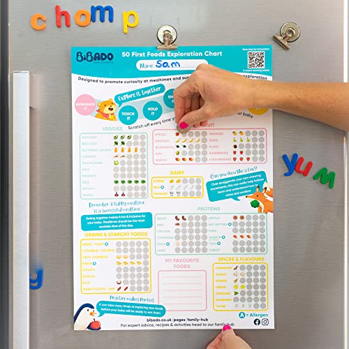 BIBaDO - 50 First Foods Scratch-off Exploration Chart | Wipe-Clean Activity Poster For Baby Led Weaning | NHS Approved | 6 Months +…