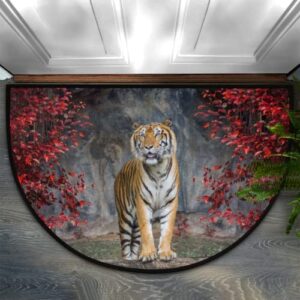 nichpedr welcome half round door mat african animal tiger autumn tree entrance way rugs doormats soft non-slip washable bath rugs floor mats for home bathroom indoor outdoor 18×30 inch