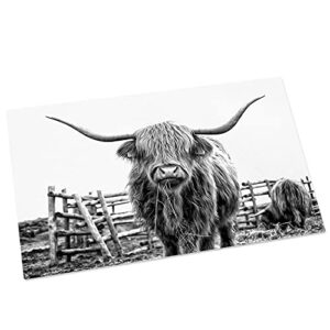 Welcome Doormat Scottish Highland Cow Gray Amimal Art White Back,Non Slip Indoor Floor Mat Bath Rug,Wildlife Entrance Carpet for Bedroom Kitchen Living Room Bathroom Decor 16x24In