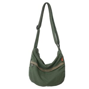 canvas casual messenger bag hobo crossbody bag canvas shouder tote handbag for women and men, green