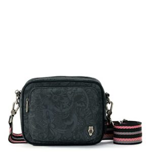 sakroots womens westwood crossbody in repreve ecotwill, black spirit desert, one size us