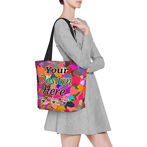 Aziucteh Personalized Tote Bag For Women Custom Tote Handbags Custom Bag Women's Gift For Birthday Valentine'S Day Customized Your Own Photo Picture Text Name Logo