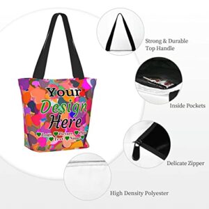 Aziucteh Personalized Tote Bag For Women Custom Tote Handbags Custom Bag Women's Gift For Birthday Valentine'S Day Customized Your Own Photo Picture Text Name Logo