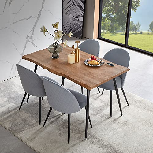 Homedot 5-Pieces Dining Table Set for 4,Unique Design Home Desk Thick Tabletop Dining Table with Stable Metal Legs & 4 Upholstered Dining Chair Soft with Stable Metal Legs for Kitchen,Dining Hall