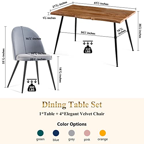 Homedot 5-Pieces Dining Table Set for 4,Unique Design Home Desk Thick Tabletop Dining Table with Stable Metal Legs & 4 Upholstered Dining Chair Soft with Stable Metal Legs for Kitchen,Dining Hall