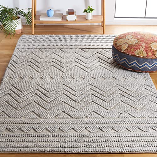 Safavieh Natura Collection 3' x 5' Grey NAT128F Handmade Rustic Farmhouse Boho Wool Blend Area Rug