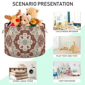 Kigai Boho Style Ethnic Pattern Storage Basket, Collapsible Round Toy Storage Bin, 20 x 14 Inches Laundry Basket with Handles, for Bedroom Living Room