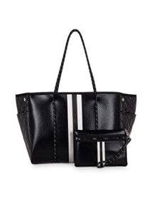 haute shore – greyson carbon neoprene tote bag w/zipper wristlet inside,black coated w/silver & black stripe,one_size