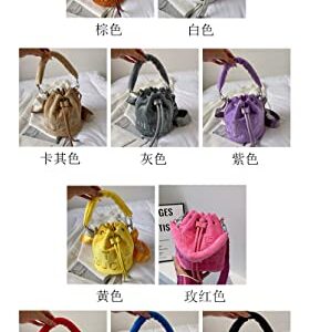 FjcCfrFw Bucket Bags for Women,Mini Bucket Purses,Hobo Bag,Drawstring Crossbody bags,Soft Plush Shoulder Handbags(Khaki)