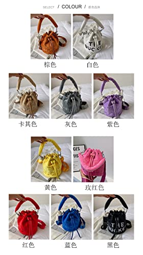 FjcCfrFw Bucket Bags for Women,Mini Bucket Purses,Hobo Bag,Drawstring Crossbody bags,Soft Plush Shoulder Handbags(Khaki)