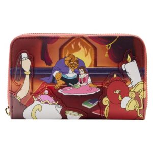 loungefly disney beauty and the beast fireplace scene zip around wallet