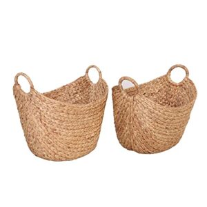 large natural water hyacinth boat basket, set of 2