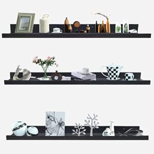 goizxol, floating shelves set of 3, wall mounted wood shelves for decor storage, rustic wall shelves for living room, bedroom, kitchen, bathroom (black, 24)