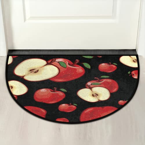 AMELIA SHARPE Welcome Half Round Door Mat Red Apples Fruit Black Washable Home Kitchen Art Restaurant Office Floor Mats Non Slip and Durable Doormats Decor 18x30 Inch