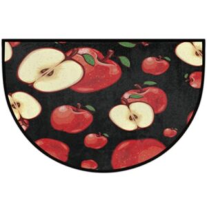 AMELIA SHARPE Welcome Half Round Door Mat Red Apples Fruit Black Washable Home Kitchen Art Restaurant Office Floor Mats Non Slip and Durable Doormats Decor 18x30 Inch