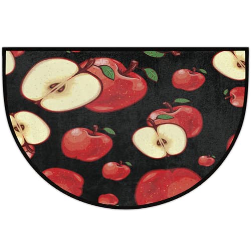 AMELIA SHARPE Welcome Half Round Door Mat Red Apples Fruit Black Washable Home Kitchen Art Restaurant Office Floor Mats Non Slip and Durable Doormats Decor 18x30 Inch