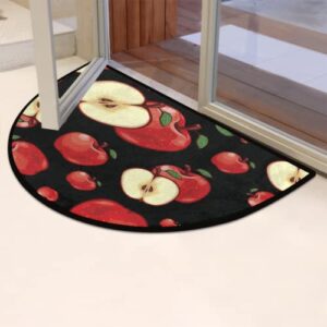 AMELIA SHARPE Welcome Half Round Door Mat Red Apples Fruit Black Washable Home Kitchen Art Restaurant Office Floor Mats Non Slip and Durable Doormats Decor 18x30 Inch