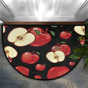 AMELIA SHARPE Welcome Half Round Door Mat Red Apples Fruit Black Washable Home Kitchen Art Restaurant Office Floor Mats Non Slip and Durable Doormats Decor 18x30 Inch