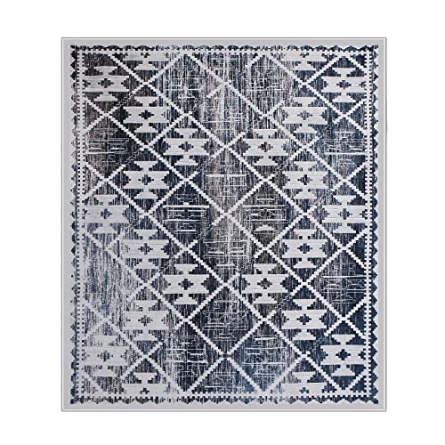 Leesentec Rugs Modern Non-Slip Soft Area Rugs for Living Room/Bedroom/Dining Room Carpet Floor Mat Home Decorative (Navy Blue/Ivory, 3'11"×5'3")