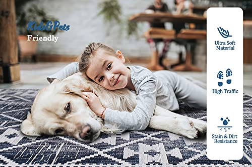 Leesentec Rugs Modern Non-Slip Soft Area Rugs for Living Room/Bedroom/Dining Room Carpet Floor Mat Home Decorative (Navy Blue/Ivory, 3'11"×5'3")