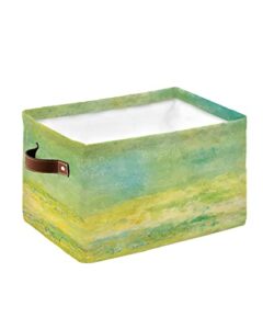 yellow teal storage bins 1 pack, waterproof storage baskets for shelves closet, watercolor modern oil painting abstract art storage basket foldable storage box cube storage organizer with handles