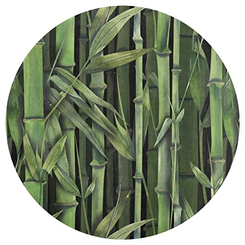 KiuLoam Round Area Rug Bamboo with Leaves Non-Slip Large Circle Rugs 3-Feet Diameter for Living Room Bedroom Soft Carpet Machine Washable Floor Mat Home Decor