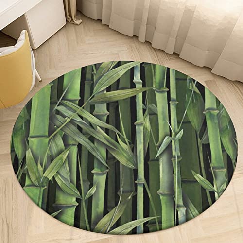 KiuLoam Round Area Rug Bamboo with Leaves Non-Slip Large Circle Rugs 3-Feet Diameter for Living Room Bedroom Soft Carpet Machine Washable Floor Mat Home Decor