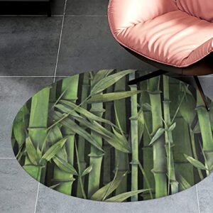 KiuLoam Round Area Rug Bamboo with Leaves Non-Slip Large Circle Rugs 3-Feet Diameter for Living Room Bedroom Soft Carpet Machine Washable Floor Mat Home Decor