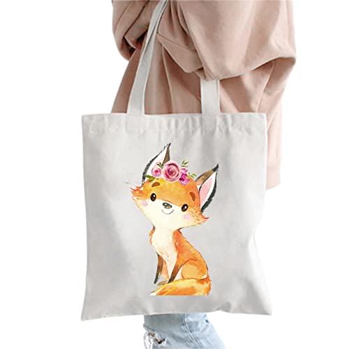 Stravel Women Shoulder Bags Fashion Cute Fox Female Handbag Canvas Shopping Casual Large Ladies Travel Totes Bags