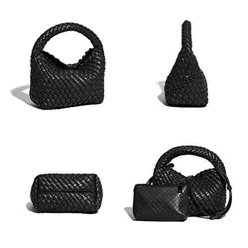 Suyechjo Woven Tote Small Crossbody Bag for Women，Quilted Purse Shoulder Bag Woven Handbag with Detachable Strap