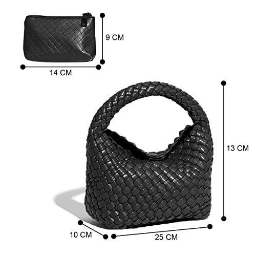 Suyechjo Woven Tote Small Crossbody Bag for Women，Quilted Purse Shoulder Bag Woven Handbag with Detachable Strap