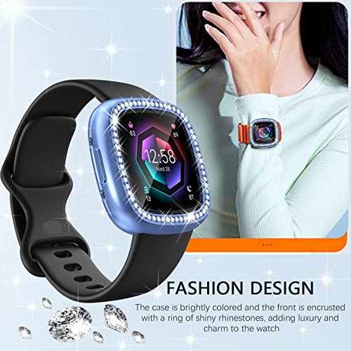 Wugongyan Compatible with Fitbit Versa 4 & Fitbit Sense 2 Screen Protector Case Bling Diamond Crystal TPU Full Protective Face Cover for Women Girls Smartwatch Accessories(5-Pack, Brilliant Colors)