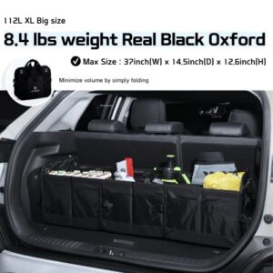 NINEDUCK Car Trunk Organizer with Lid - Black Premium Oxford and Cargo Storage Adjustable for Auto, Sedan, SUV, Van, Truck (ExtraLarge, Collapsible), Straps