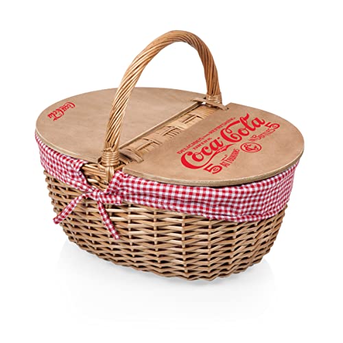 PICNIC TIME 138-00-300-914-0 Country Picnic Basket, Coca-Cola Red & White Gingham Pattern