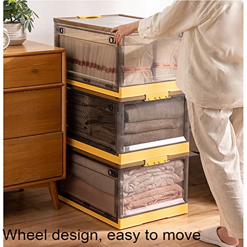 RUTILY Collapsible Storage Bins with Lids Plastic Folding Storage Boxes for Organizing Big Storage Containers and Stackable Storage Bins With Wheels for Home and Garage Organization…