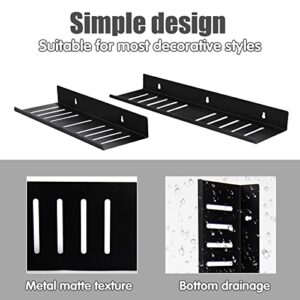 FSiyouda 2 Pack Sturdy and Durable Floating Shelves, Easy to Install Metal Wall Shelf, Modern Style Wall Mounted Shelves for Bathroom, Living Room, Kitchen, Bedroom, Black