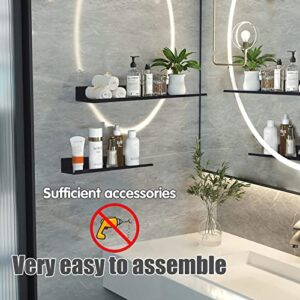 FSiyouda 2 Pack Sturdy and Durable Floating Shelves, Easy to Install Metal Wall Shelf, Modern Style Wall Mounted Shelves for Bathroom, Living Room, Kitchen, Bedroom, Black