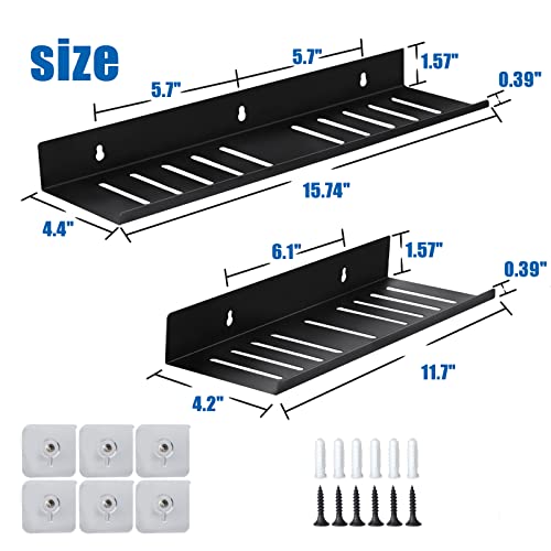 FSiyouda 2 Pack Sturdy and Durable Floating Shelves, Easy to Install Metal Wall Shelf, Modern Style Wall Mounted Shelves for Bathroom, Living Room, Kitchen, Bedroom, Black