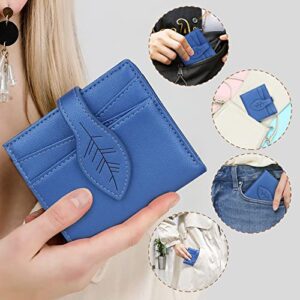 CONISY Small Wallet for Women, RFID Blocking Slim Leather Bifold Front Pocket Womens Wallet with Zipper Coin Purse (Blue)