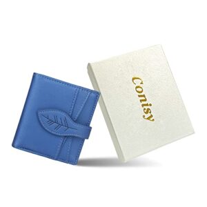 CONISY Small Wallet for Women, RFID Blocking Slim Leather Bifold Front Pocket Womens Wallet with Zipper Coin Purse (Blue)