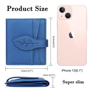 CONISY Small Wallet for Women, RFID Blocking Slim Leather Bifold Front Pocket Womens Wallet with Zipper Coin Purse (Blue)