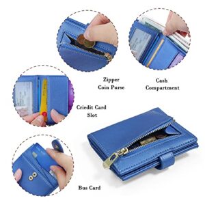 CONISY Small Wallet for Women, RFID Blocking Slim Leather Bifold Front Pocket Womens Wallet with Zipper Coin Purse (Blue)