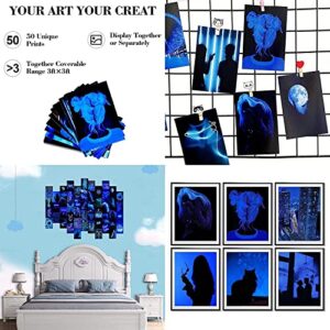 BATHTOI Blue Aesthetic Wall Decor, 50 Pcs Neon Photo Wall Collage Kit Aesthetic Pictures, Neon Posters Room Decor for Teen Girls, Aesthetic Wall Collage Kit, Poster Packs for Room Aesthetic