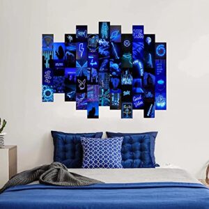 BATHTOI Blue Aesthetic Wall Decor, 50 Pcs Neon Photo Wall Collage Kit Aesthetic Pictures, Neon Posters Room Decor for Teen Girls, Aesthetic Wall Collage Kit, Poster Packs for Room Aesthetic