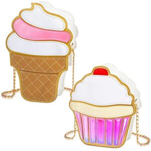 2 pieces cupcake ice cream crossbody handbag cupcake pu crossbody shoulder bag ice-cream crossbody small purse cell phone shoulder bag for girls women