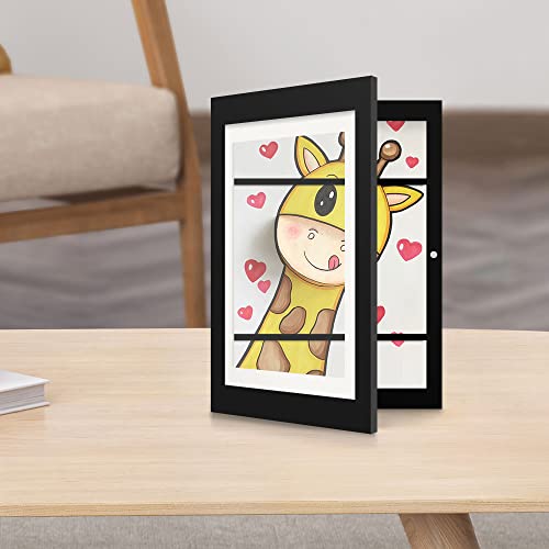 Children Art Projects 11.8'' x 8.3'' Kids Art Frames, A4 Art-Work Wooden Kid Art Frame Front Opening & Changeable Picture Display, Horizontal & Vertical Art Display for Kids Artwork, Crafts, Drawing (1 Pack/A4: 11.8 in*8.3 in, Black)